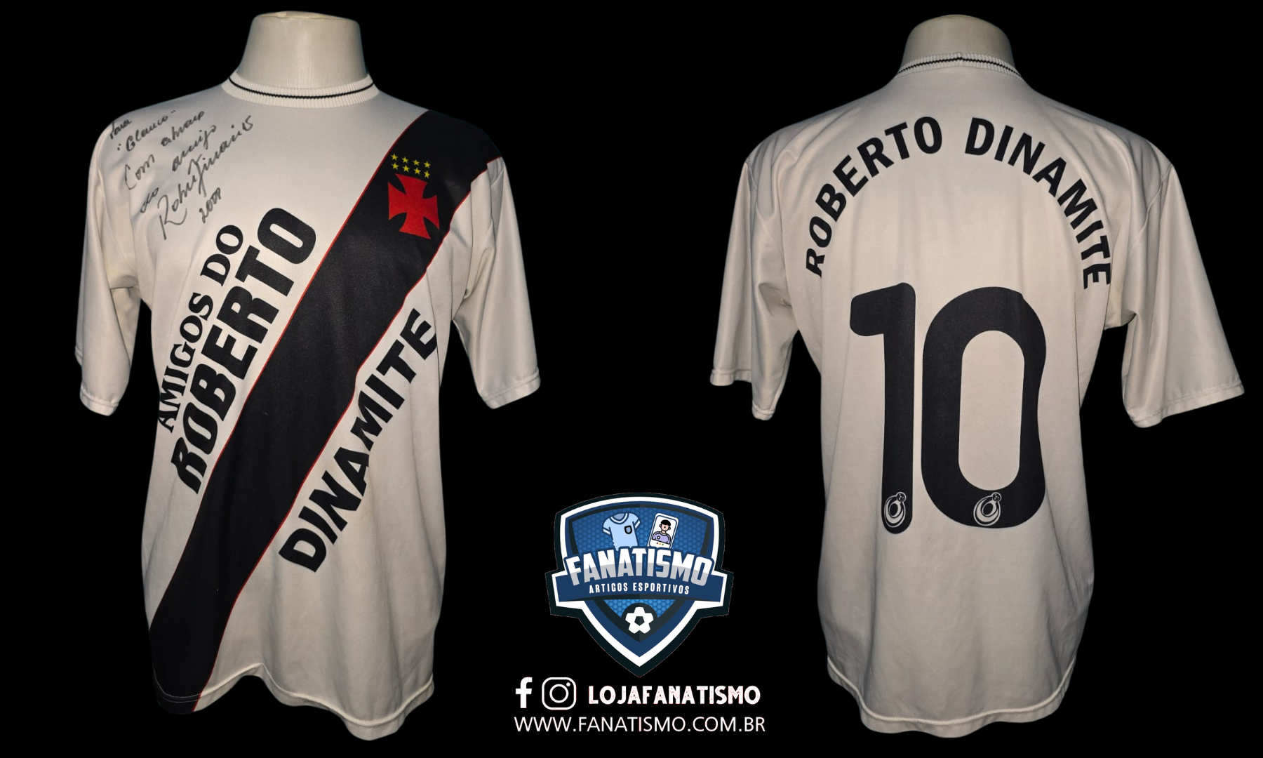 Camisa do Vasco Amigos do #10 Roberto Dinamite Autografada G - Fanatismo